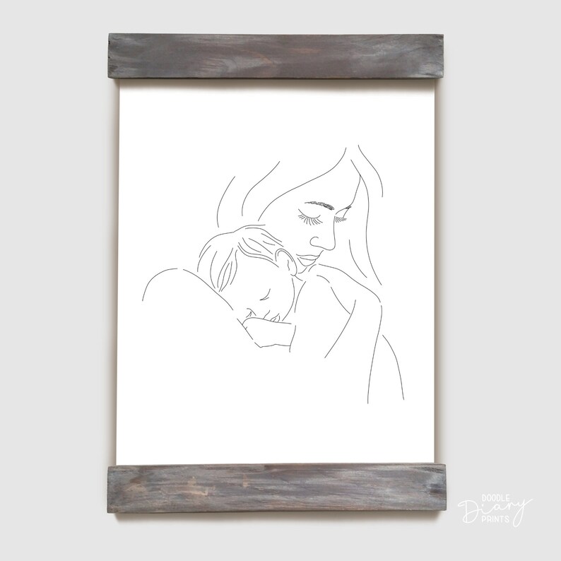 Printable Illustration | Mother Holding Baby | Line Art - Etsy