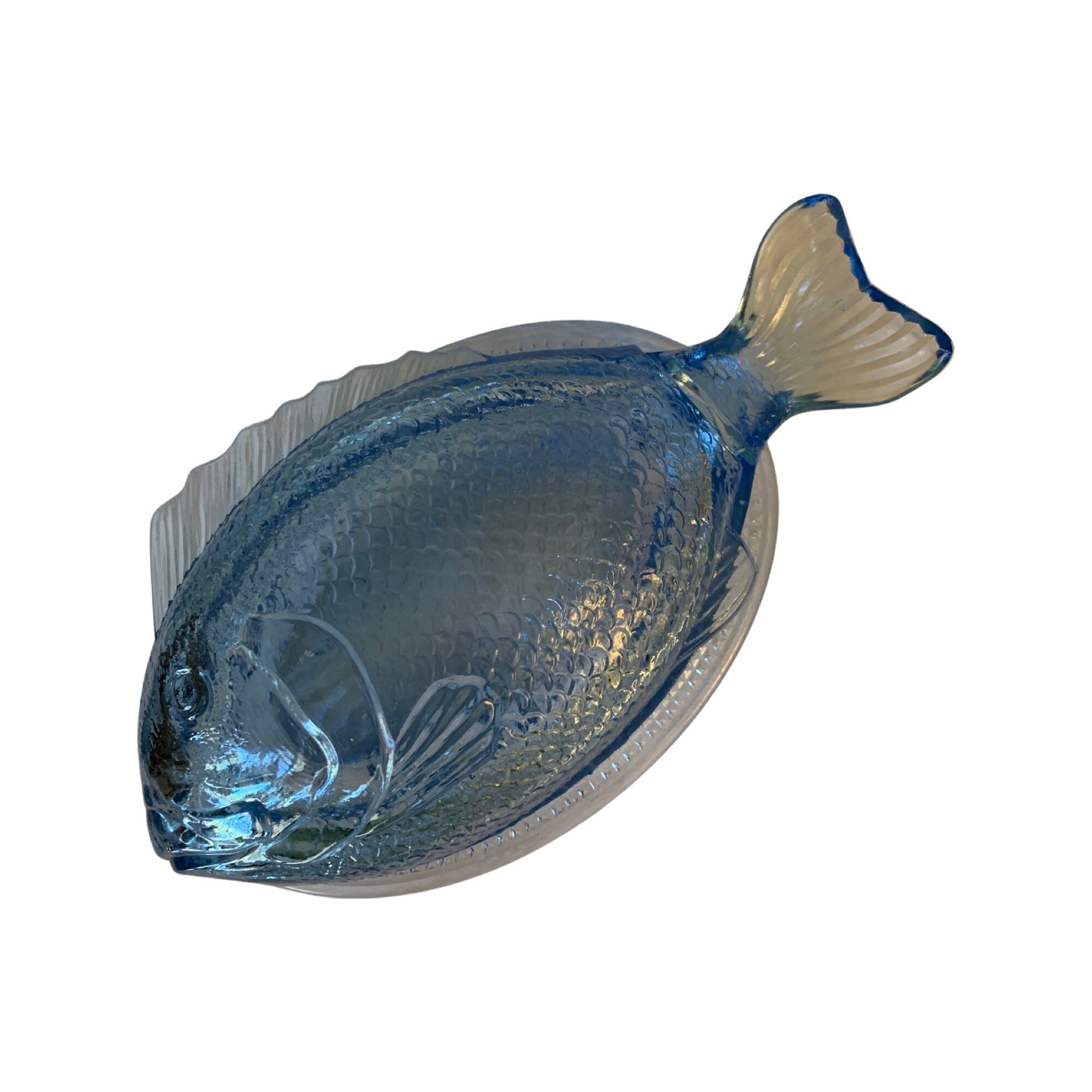 Vintage Fish-shaped Blue Glass Covered Dish - Etsy