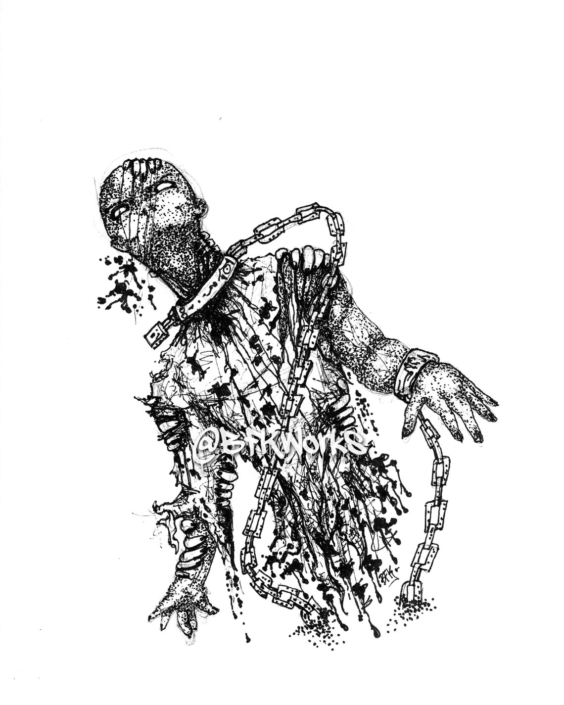 Impresión de arte de terror, impresión de arte original de 8x10, dibujo ...
