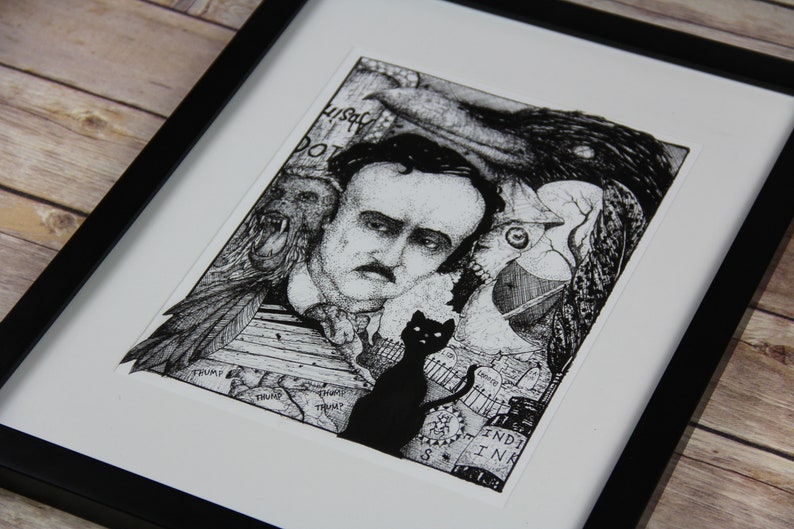Edgar Allan Poe Art Print, 8x10 Original Art Print, Pen & Ink Drawing ...