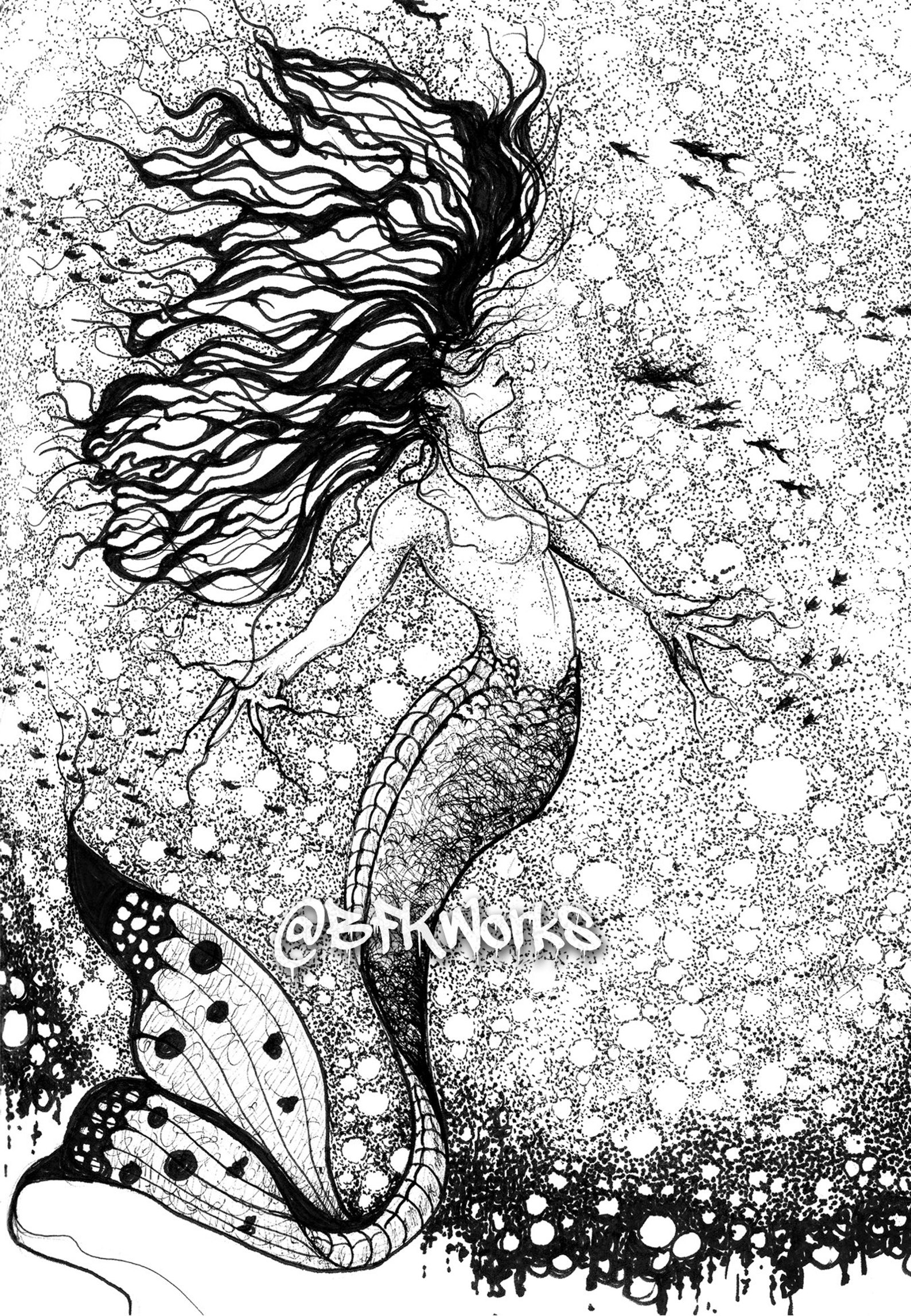 Mermaid Art Print, Mythical Creatures, 8x10 Original Art Pen & Ink ...