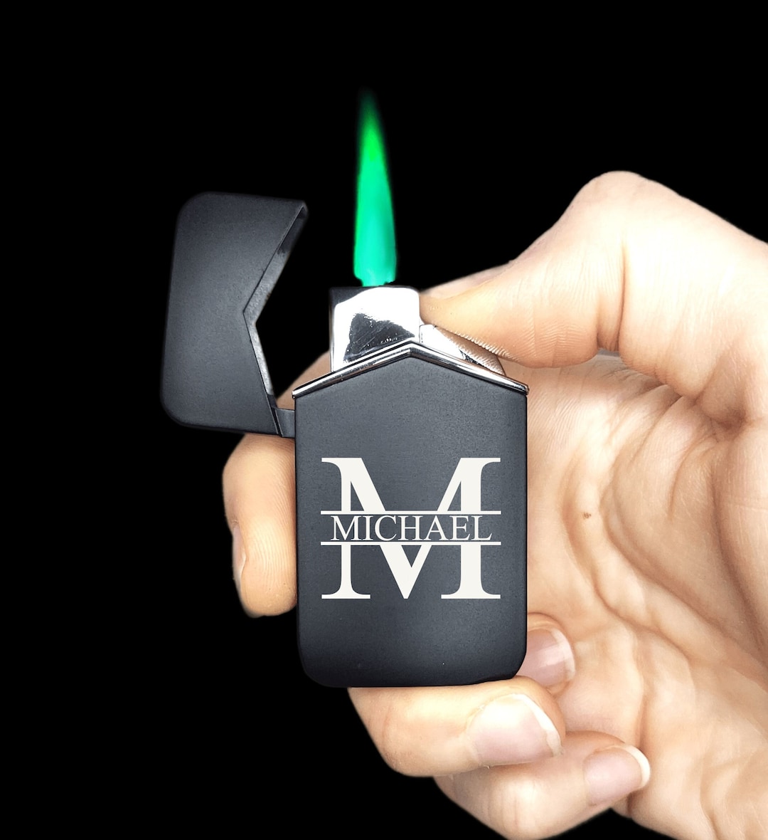 Personalized Lighter With Green Flame - Refillable Windproof Butane Gas ...