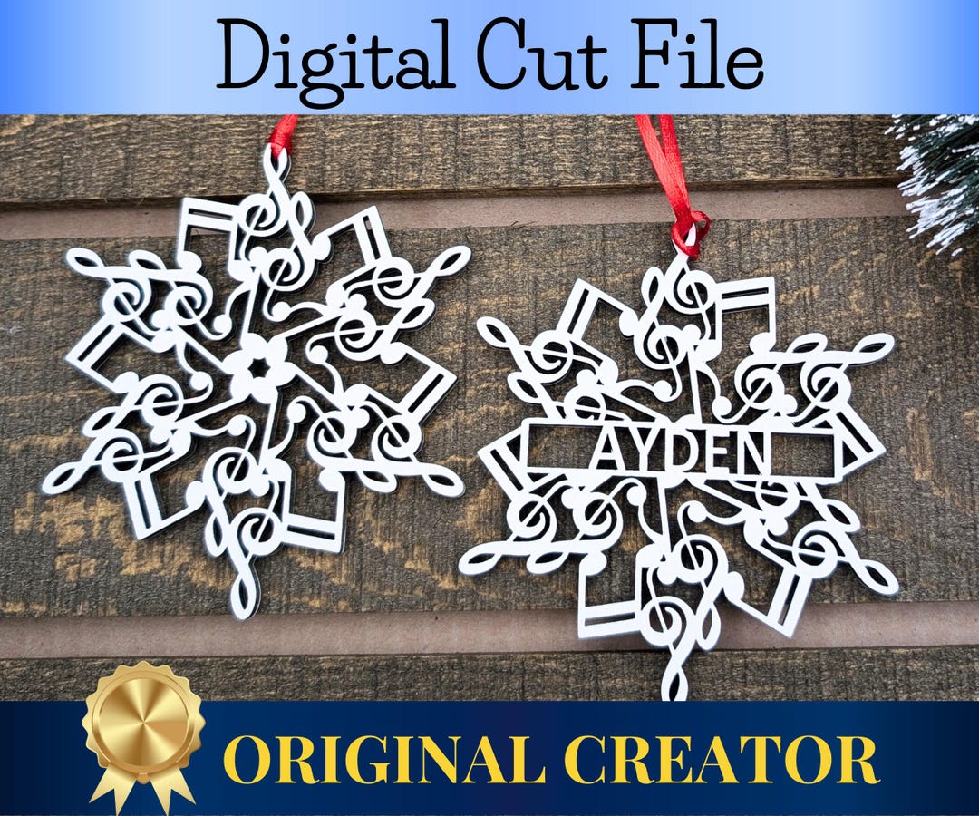 SVG Personalizable Music Snowflake Ornament - Wooden Christmas ...