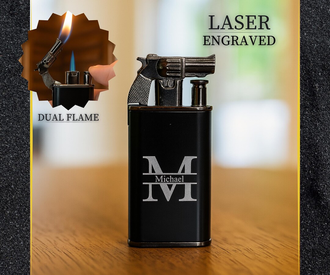 Personalized Gun Lighter With Two Flames - Refillable Windproof Butane ...