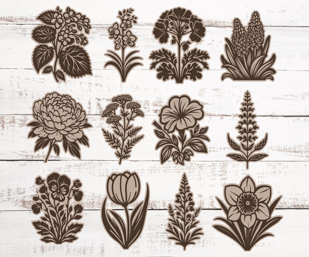 Layered Spring Flowers Laser Cut File Bundle With Backing - Botanical ...