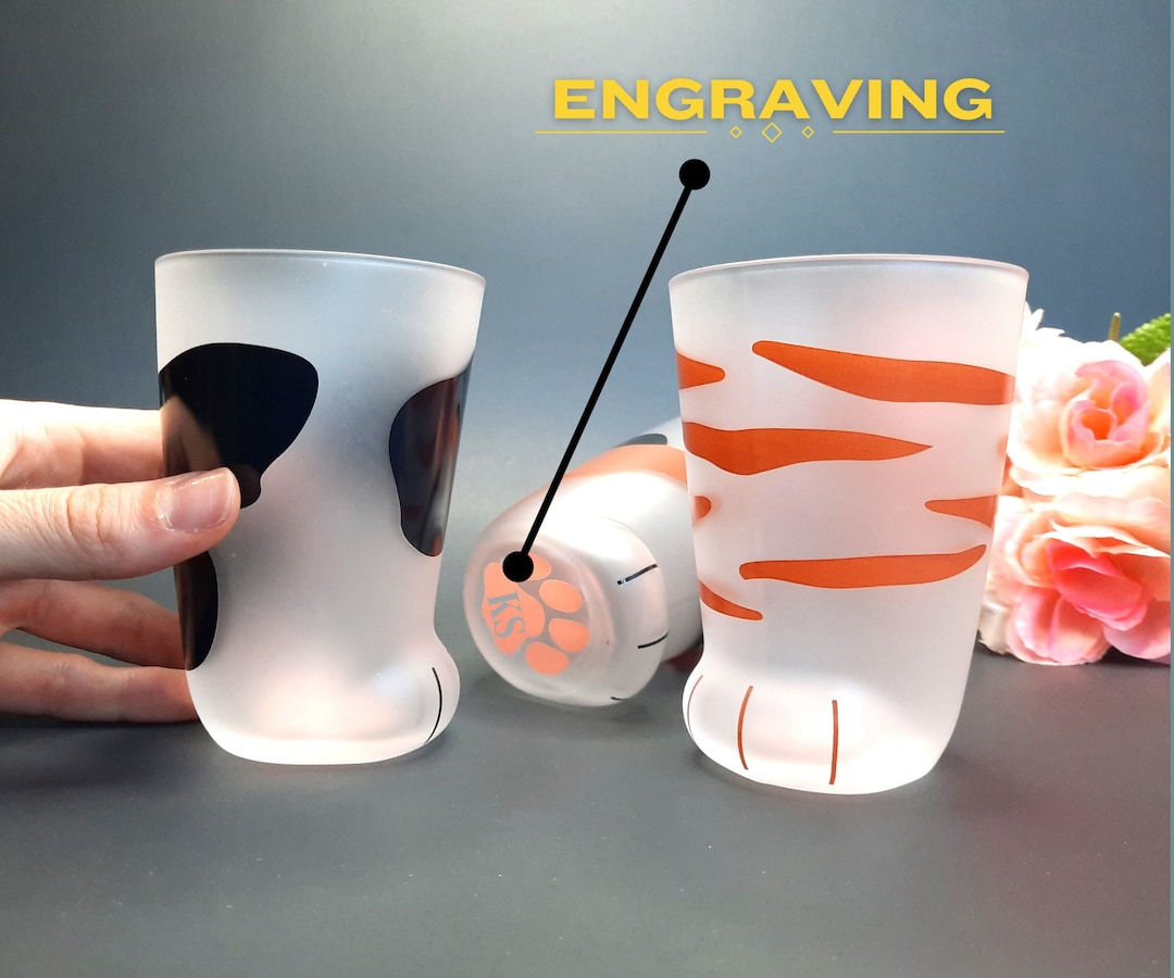 10oz Cat Paw Shaped Personalized Drinking Glass 1pc - Frosted Kawaii ...