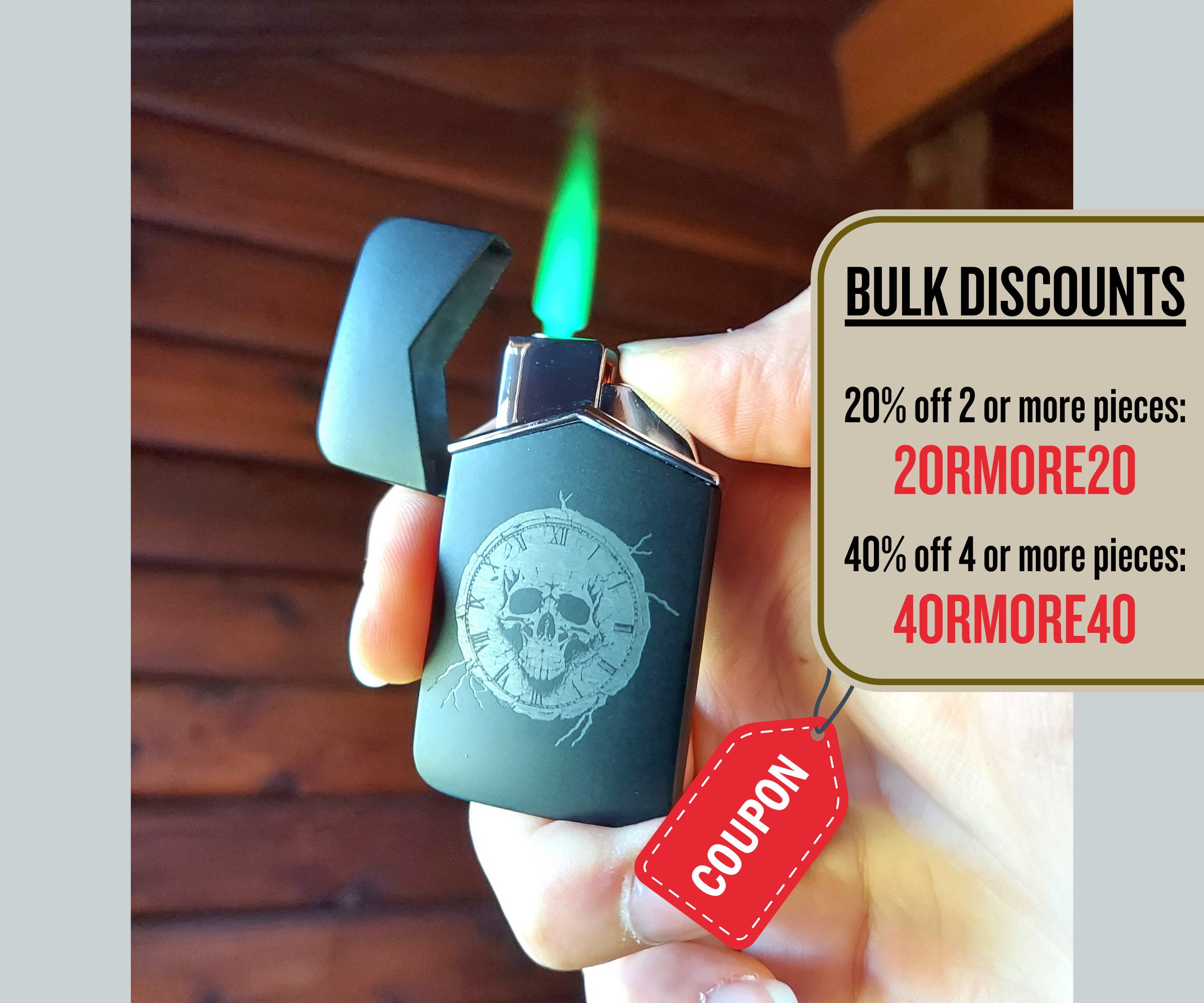 Personalized Lighter With Green Flame - Refillable Windproof Butane Gas ...