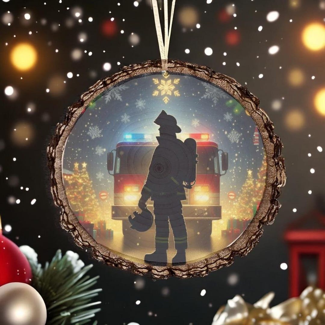 Personalized Firefighter Christmas Wood Slice Ornament - Holiday Gift ...