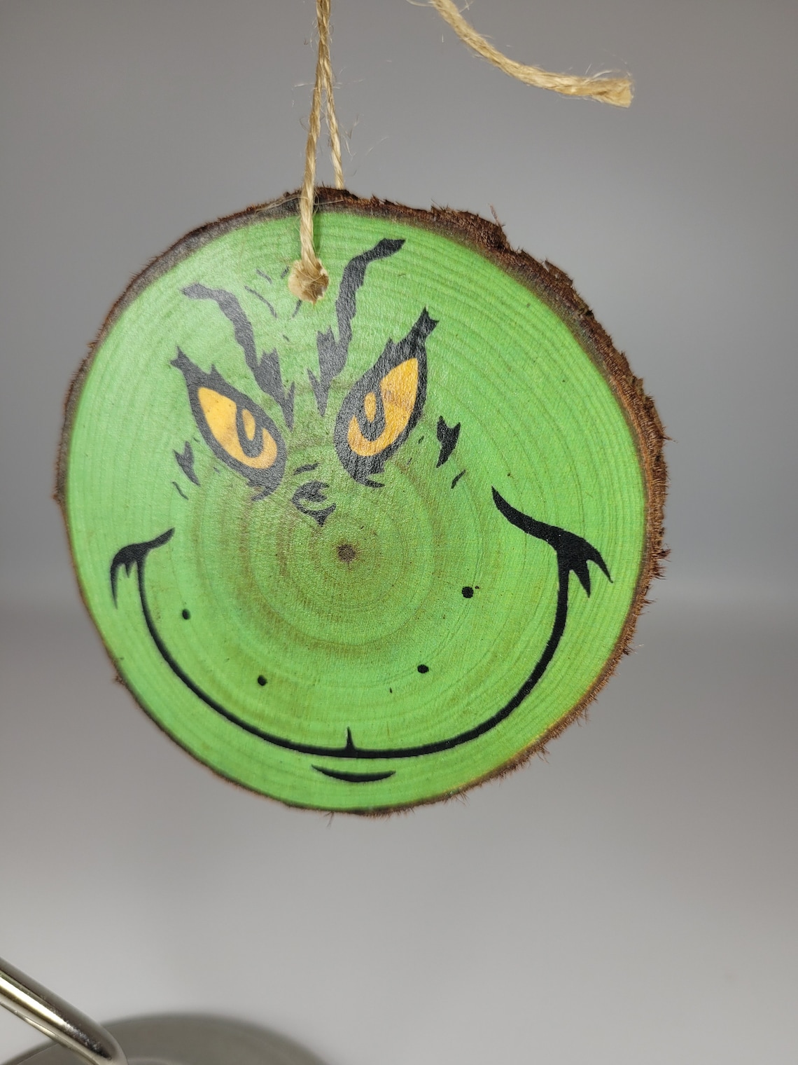 Merry Grinchmas Grinch Face Wood Slice Tree Ornament With - Etsy