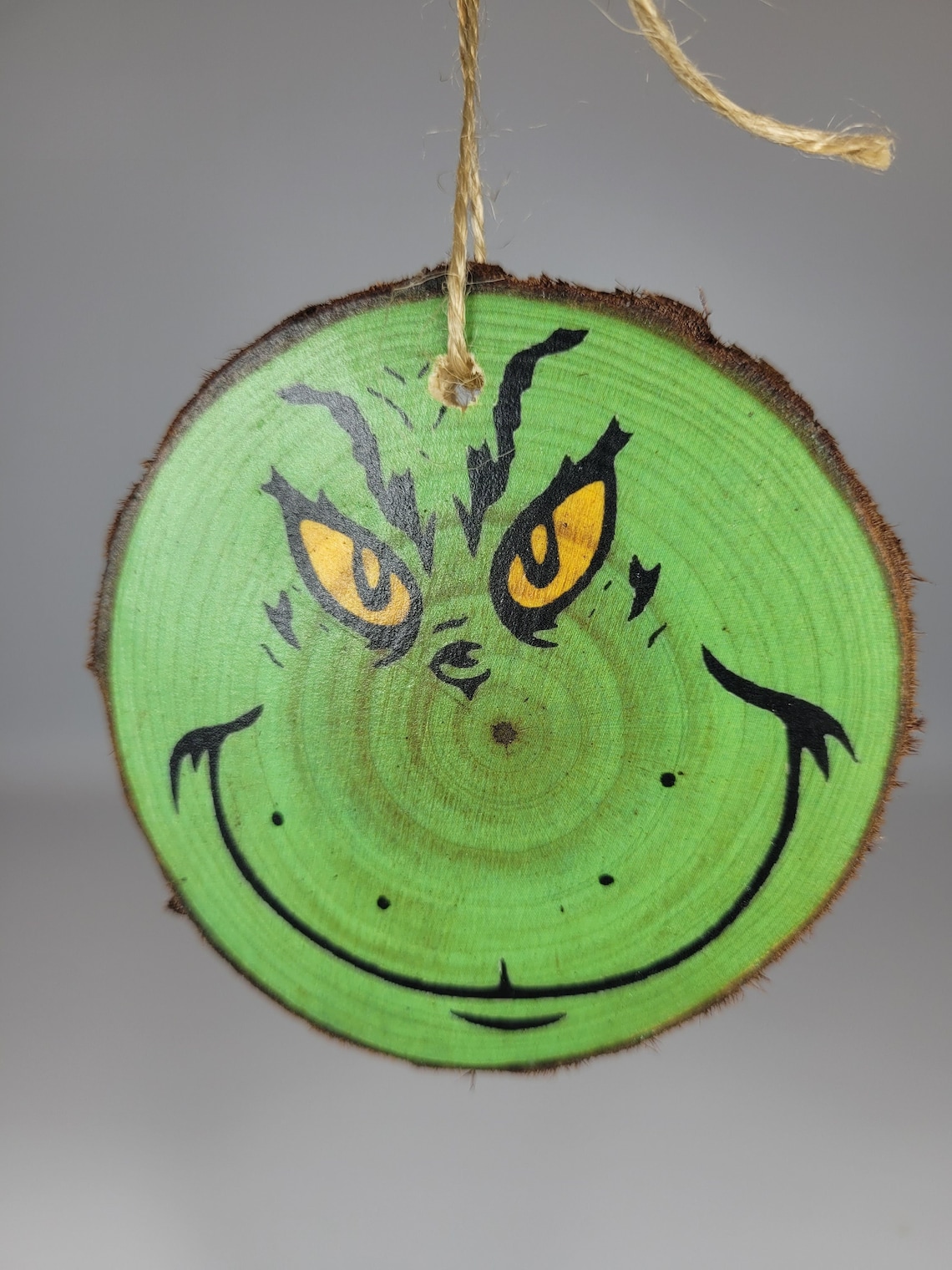 Merry Grinchmas Grinch Face Wood Slice Tree Ornament With - Etsy