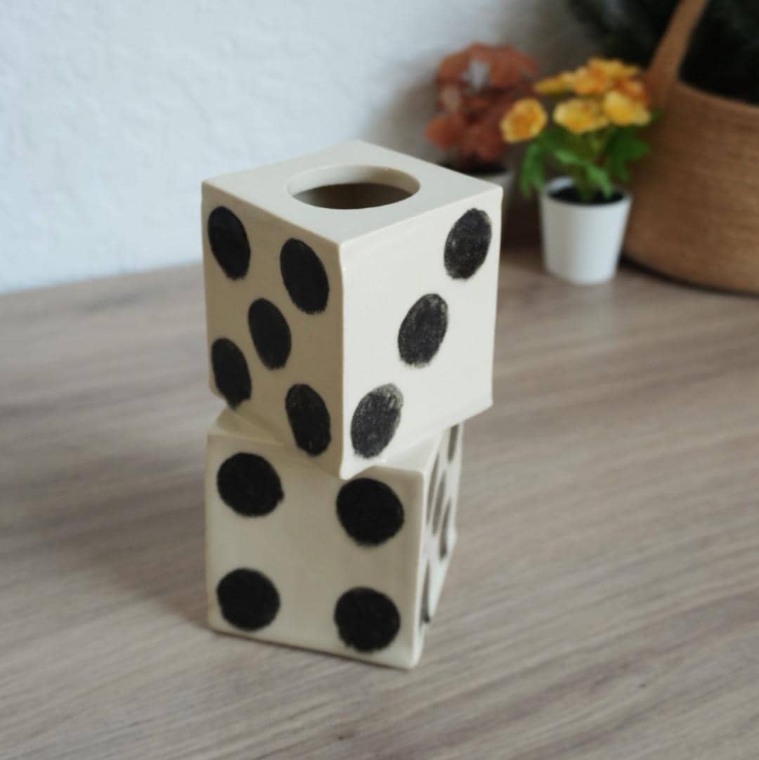 Handmade Ceramic Dice Vase, Modern Dice Decor, Black and White ...