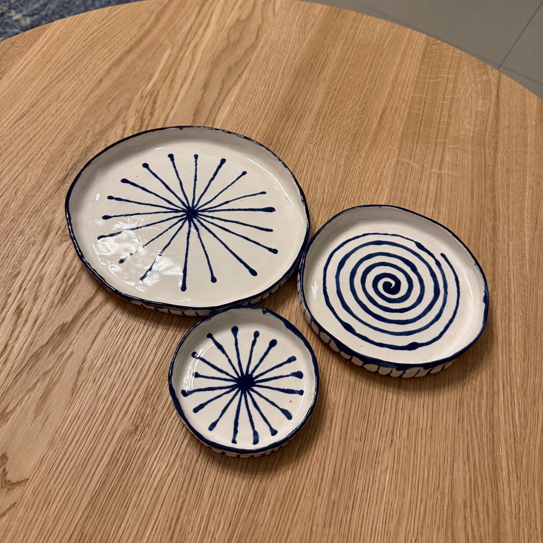 Handmade Ceramic Plate Set: White & Blue Nesting Bowls, Pottery Trio - Etsy