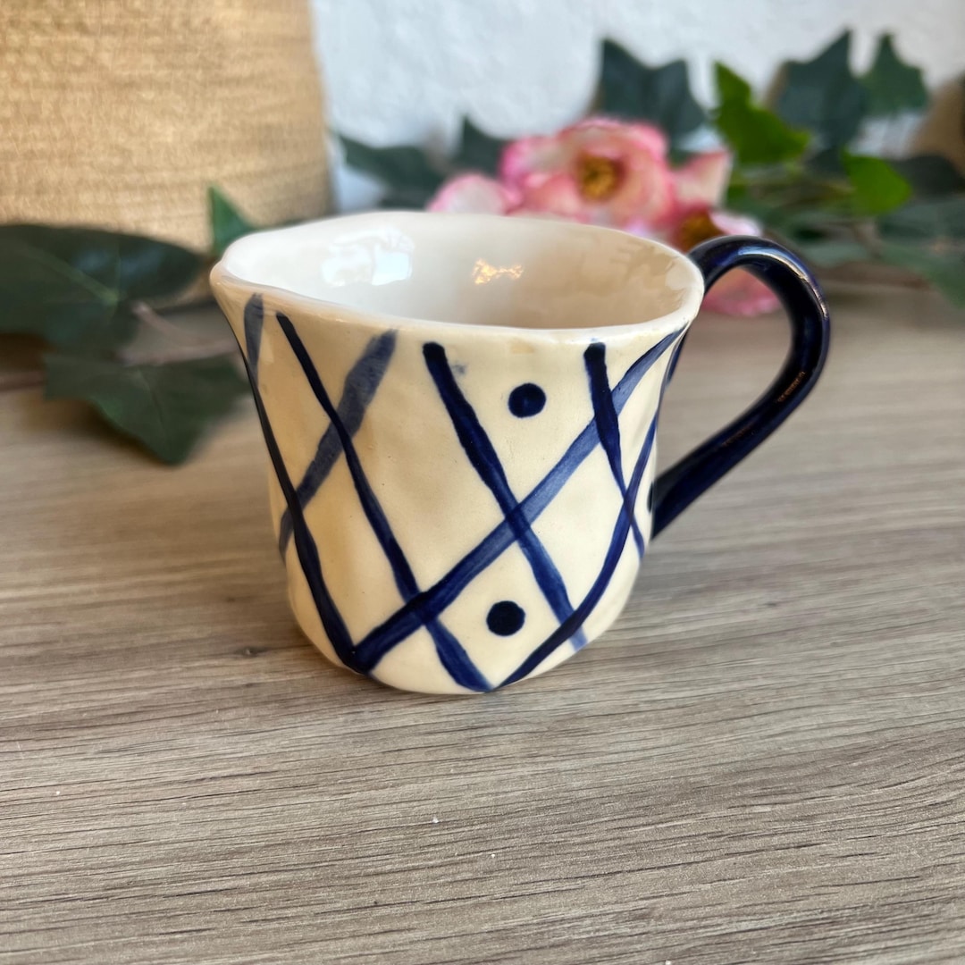 Handmade Ceramic Mini Mug in Ecru and Blue. 6 Oz Handmade Tea Mug ...