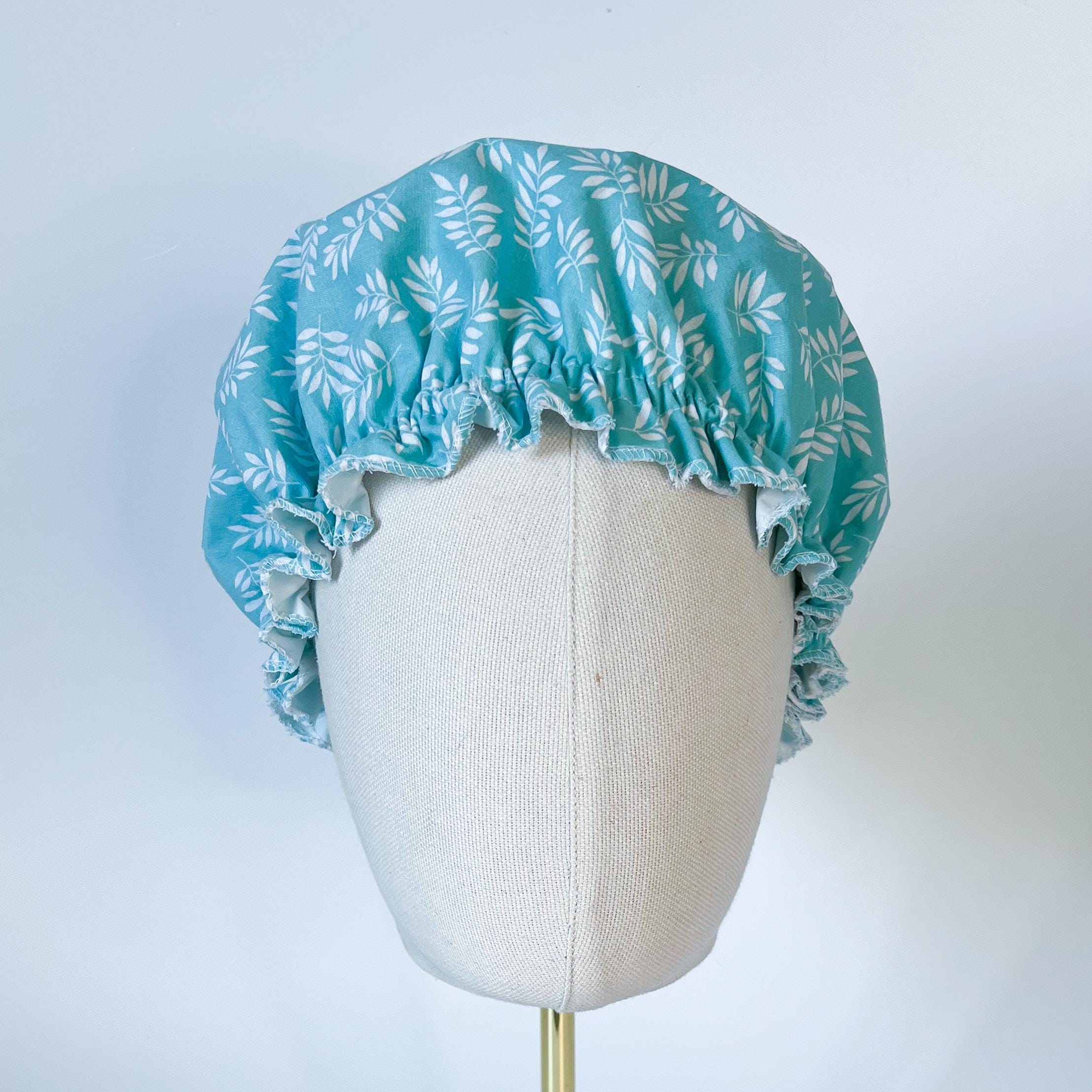 Blue With White Leaves Shower Cap - Etsy