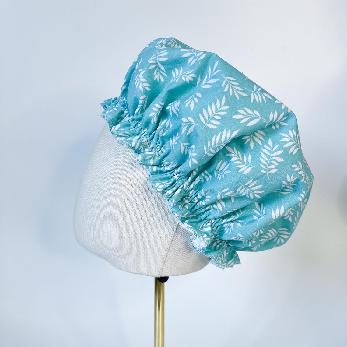 Blue With White Leaves Shower Cap - Etsy