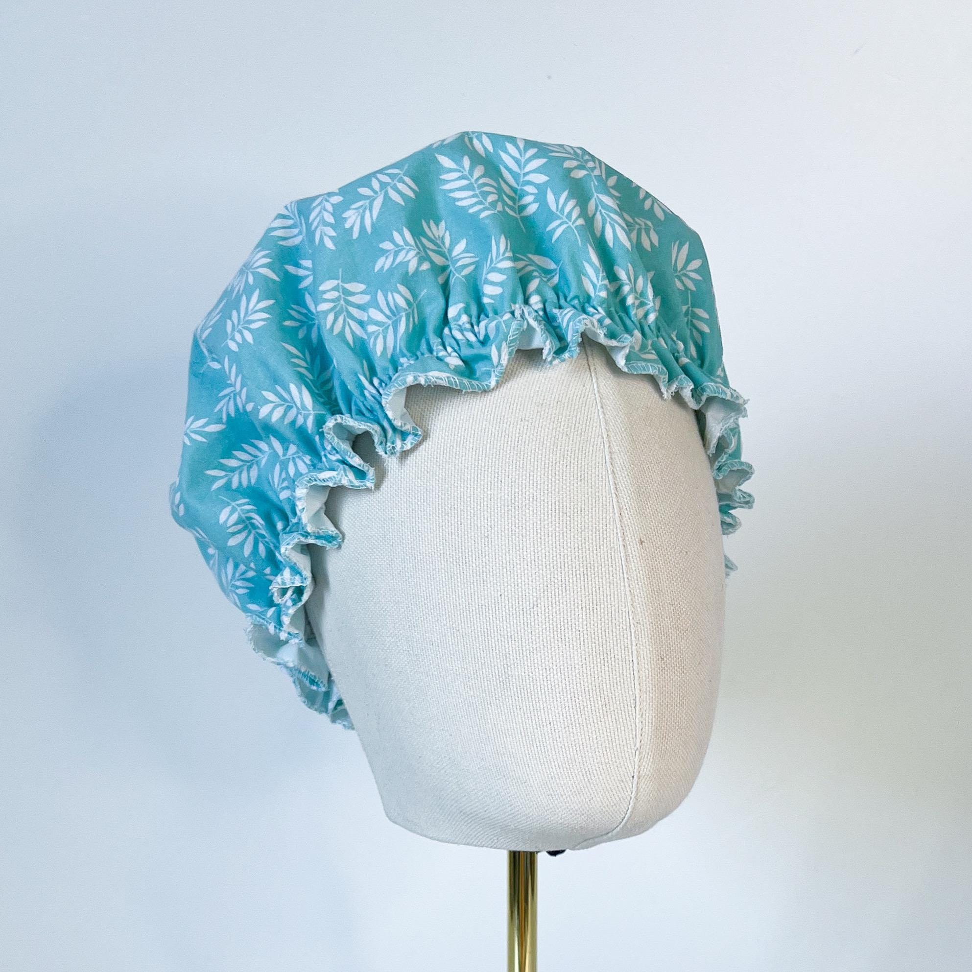 Blue With White Leaves Shower Cap - Etsy