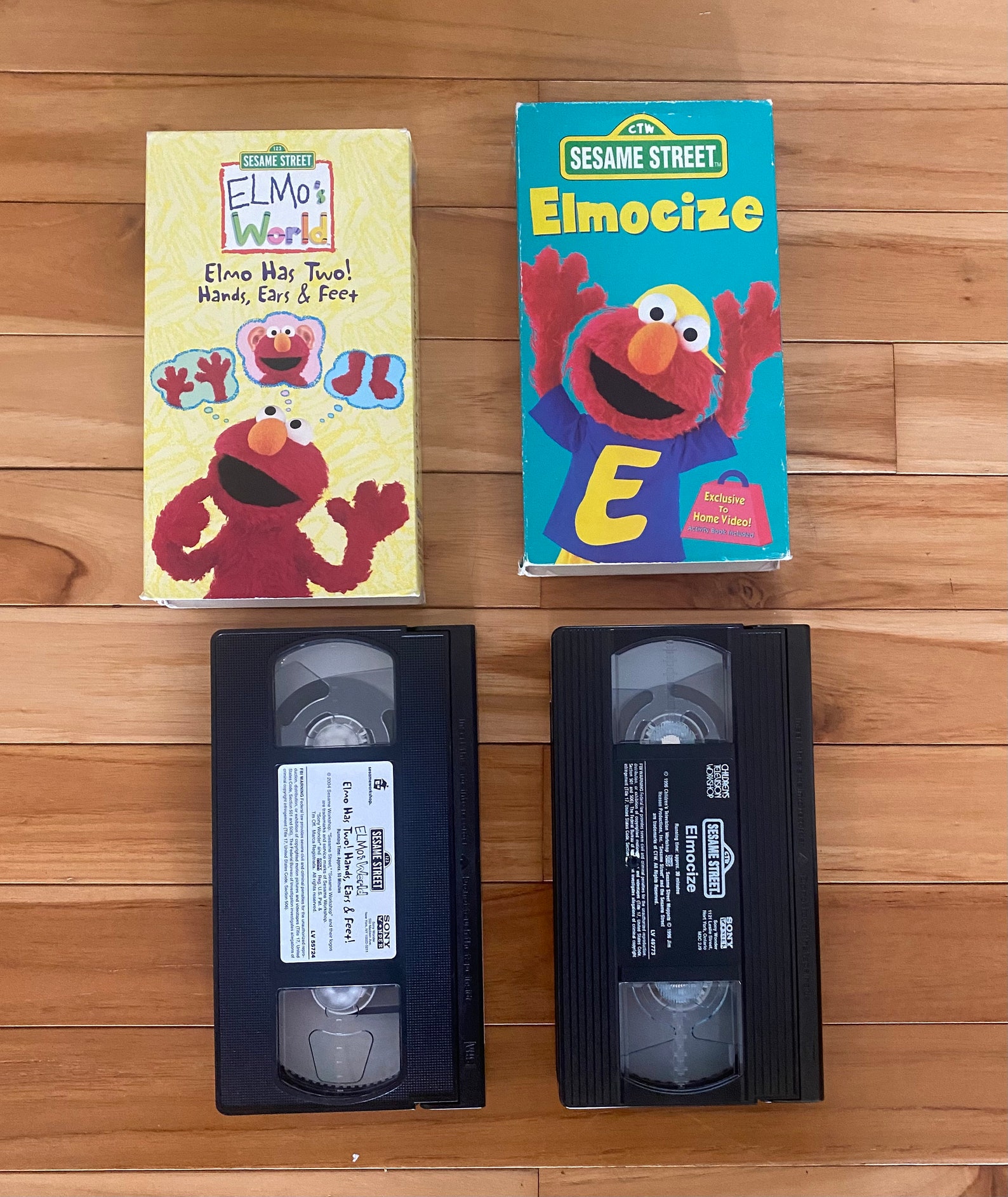 Lot of 2 Sesame Street Elmocize & Elmo’s World Two Hand Ear Feet VHS ...