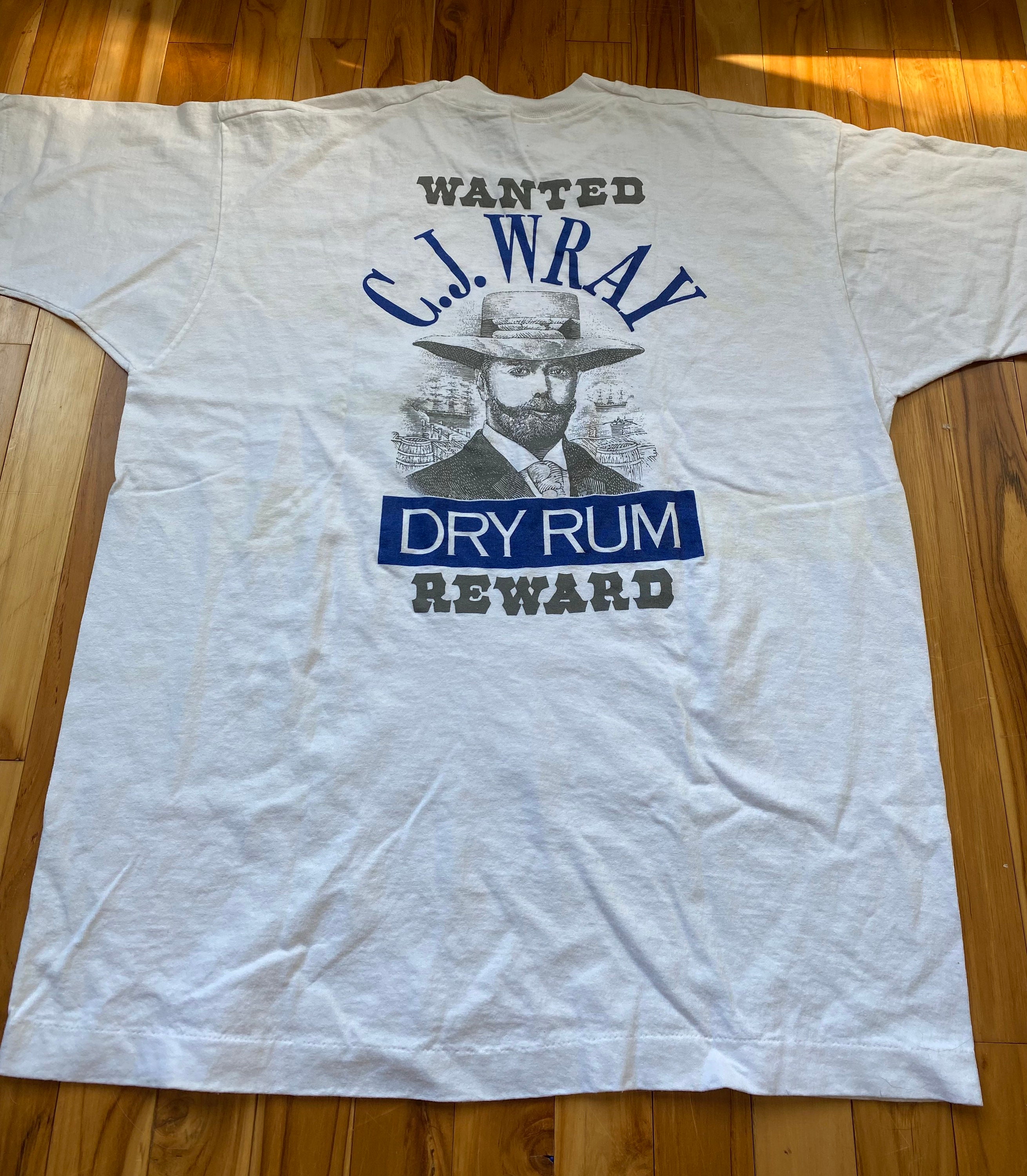 Vintage Mens XL C.J. Wray Wanted Dry Rum Reward Single Stitch T-shirt ...