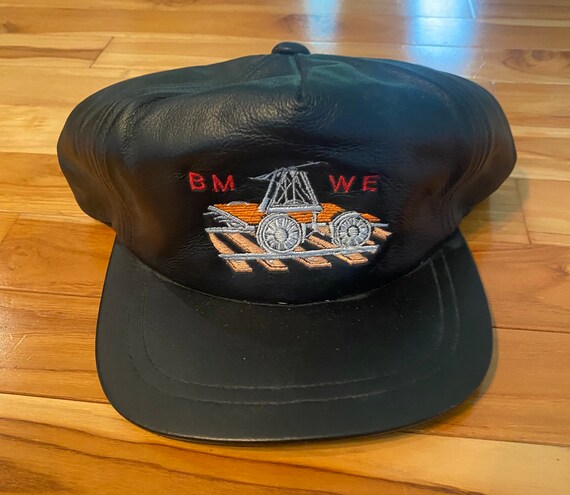 Vintage BM WE Railway Black Leather Adjustable Hat Ca… - Gem