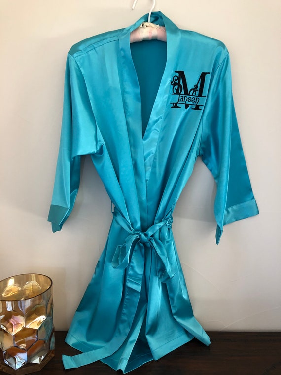 Solid Satin Robes Embroidered Monogrammed Initials - Etsy