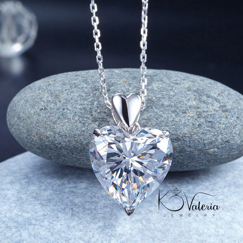 Lab Created Diamond Heart Pendant: 925 Sterling Silver Necklace - Etsy