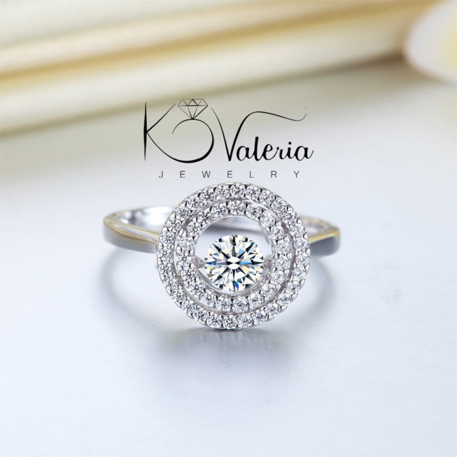 Lab Created Diamond Ring Motion Ring Double Halo Ring 925 - Etsy