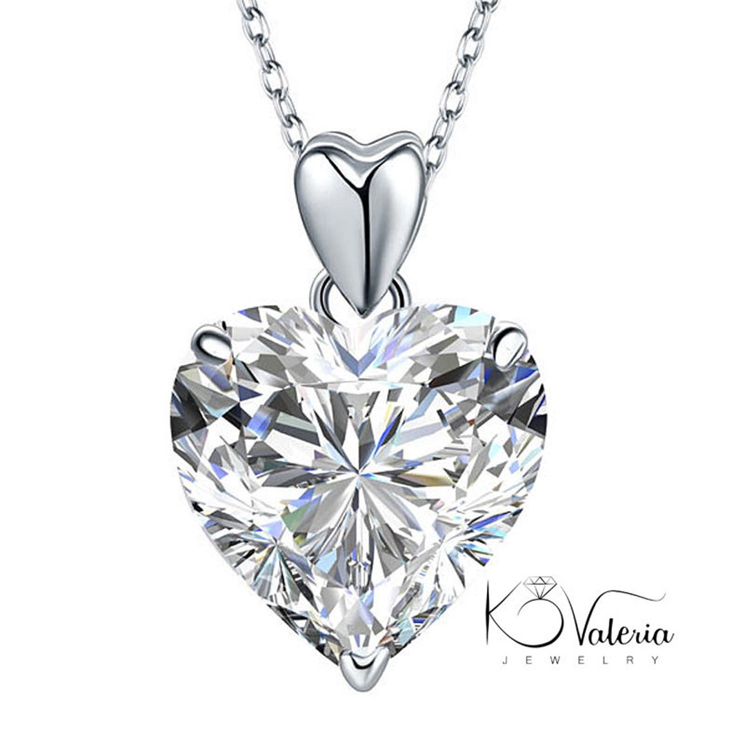 Lab Created Diamond Heart Pendant: 925 Sterling Silver Necklace - Etsy