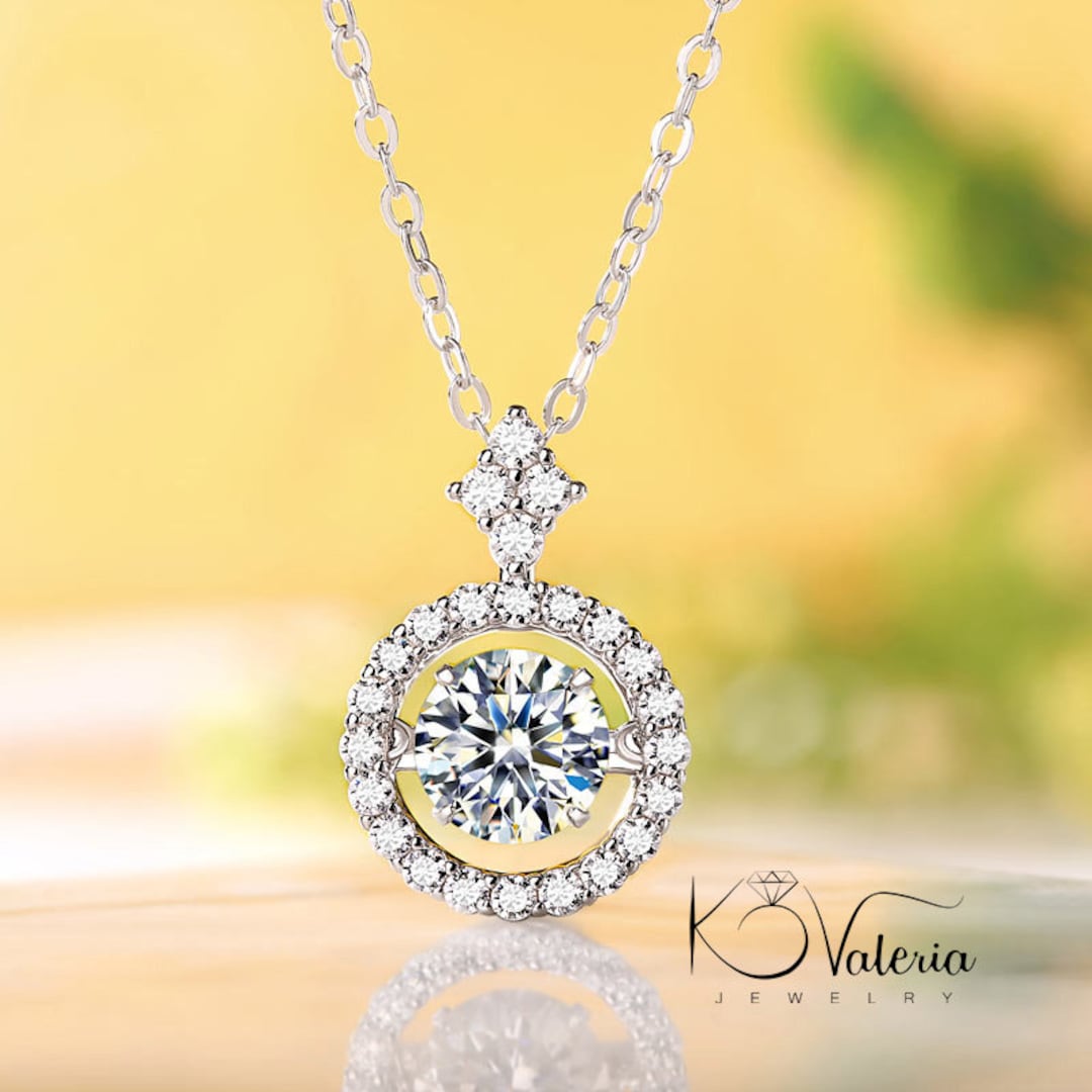 1 Carat Moissanite Diamond Dancing Stone Necklace 925 Sterling Silver ...