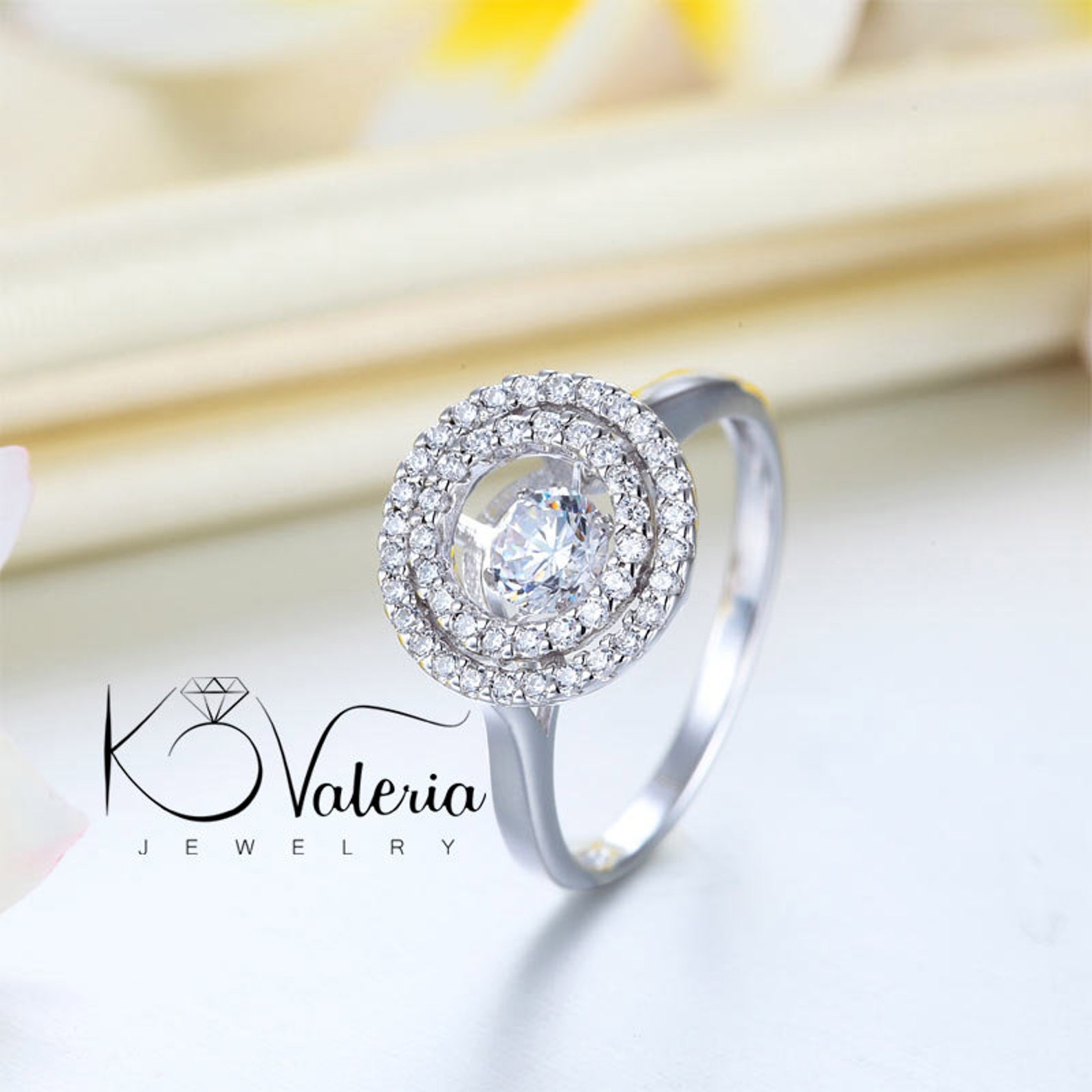 Lab Created Diamond Ring Motion Ring Double Halo Ring 925 - Etsy