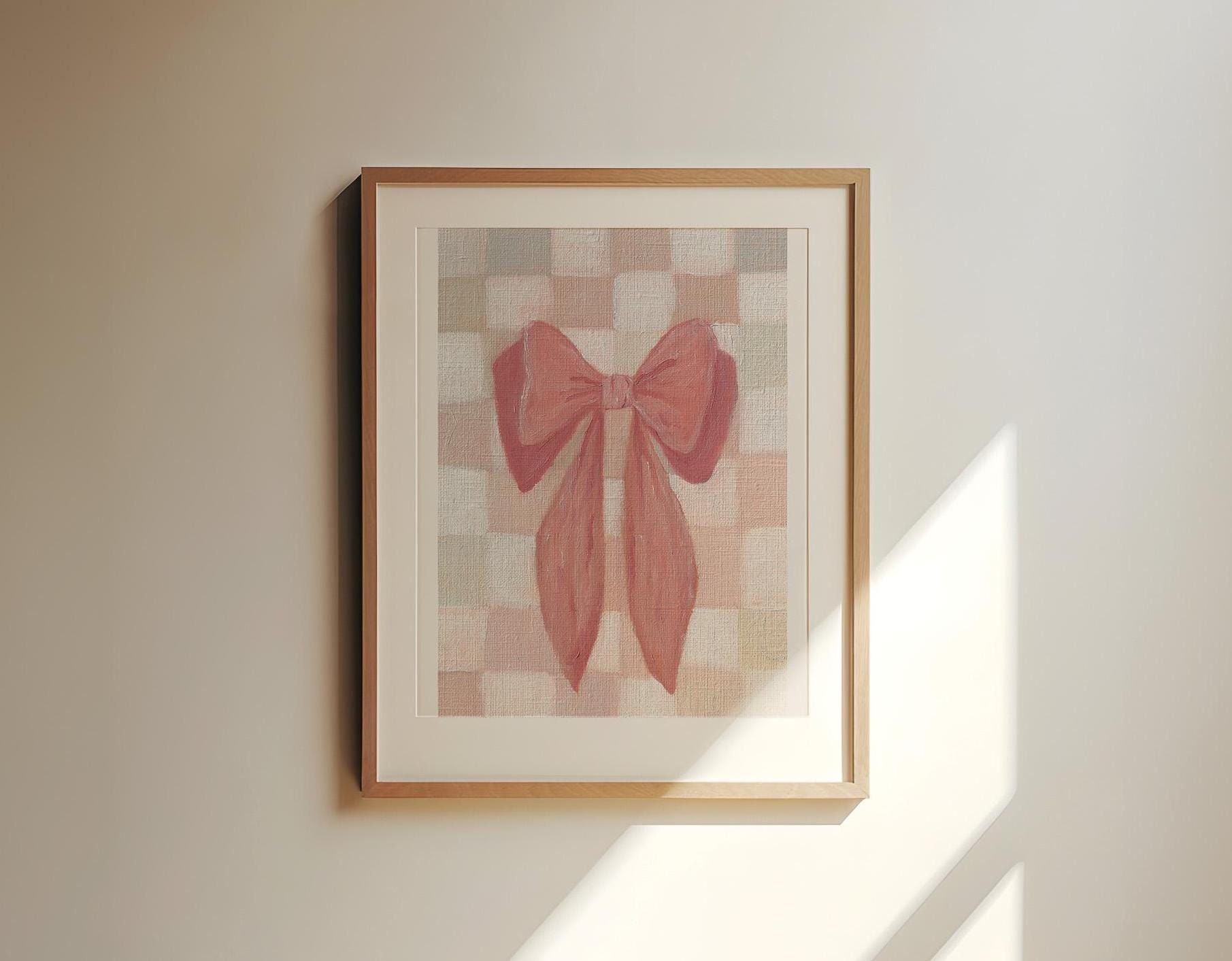 Pink Bow Wall Art Unframed Original Oil Painting Print for Nursery Girl ...