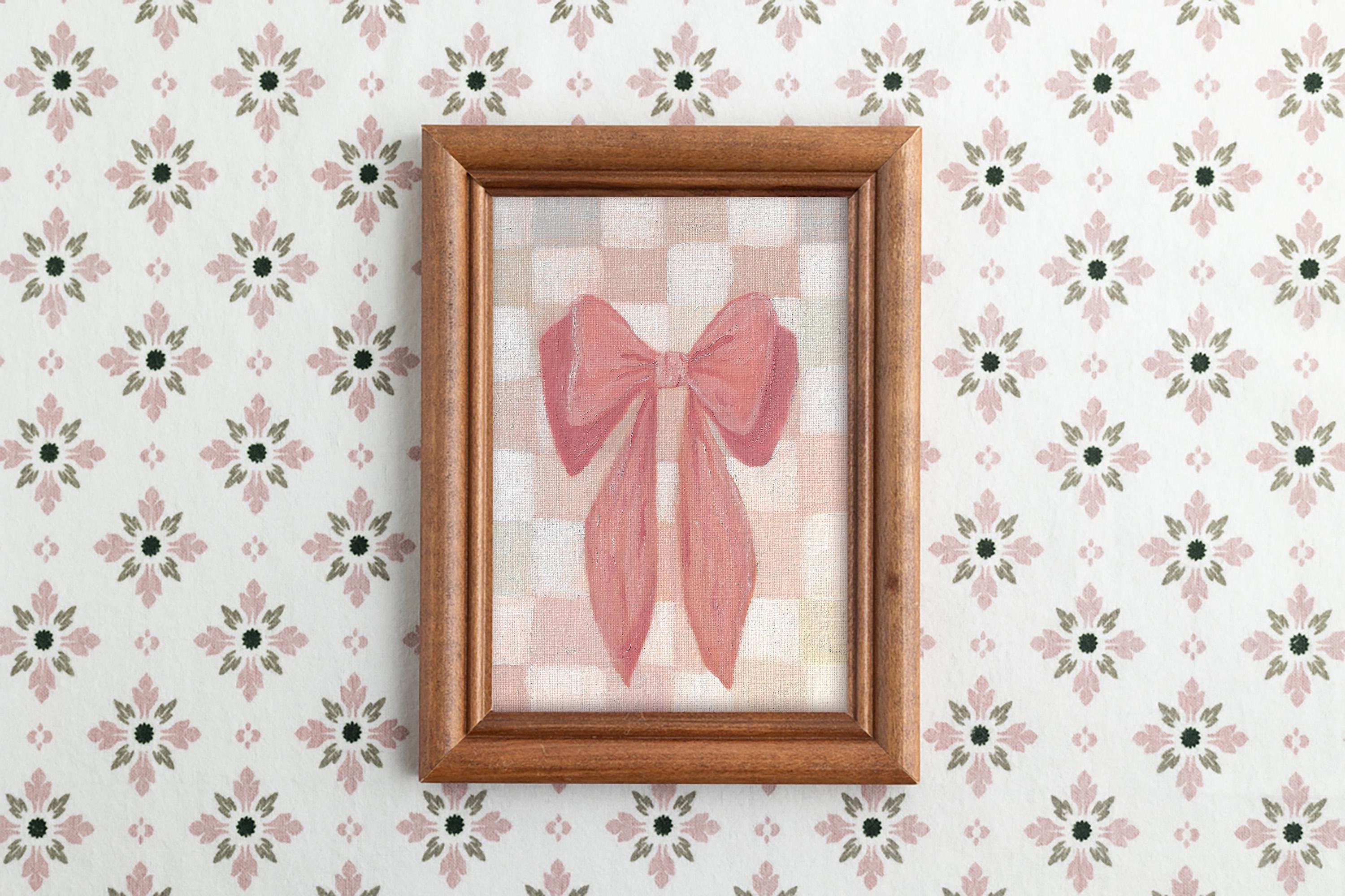 Pink Bow Wall Art Unframed Original Oil Painting Print for Nursery Girl ...