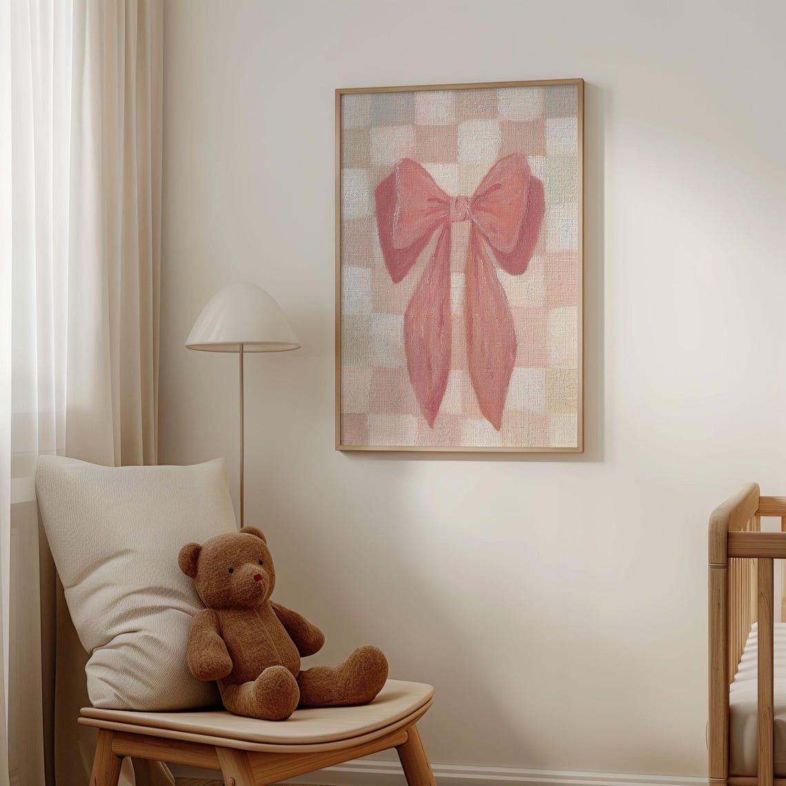 Pink Bow Wall Art Unframed Original Oil Painting Print for Nursery Girl ...