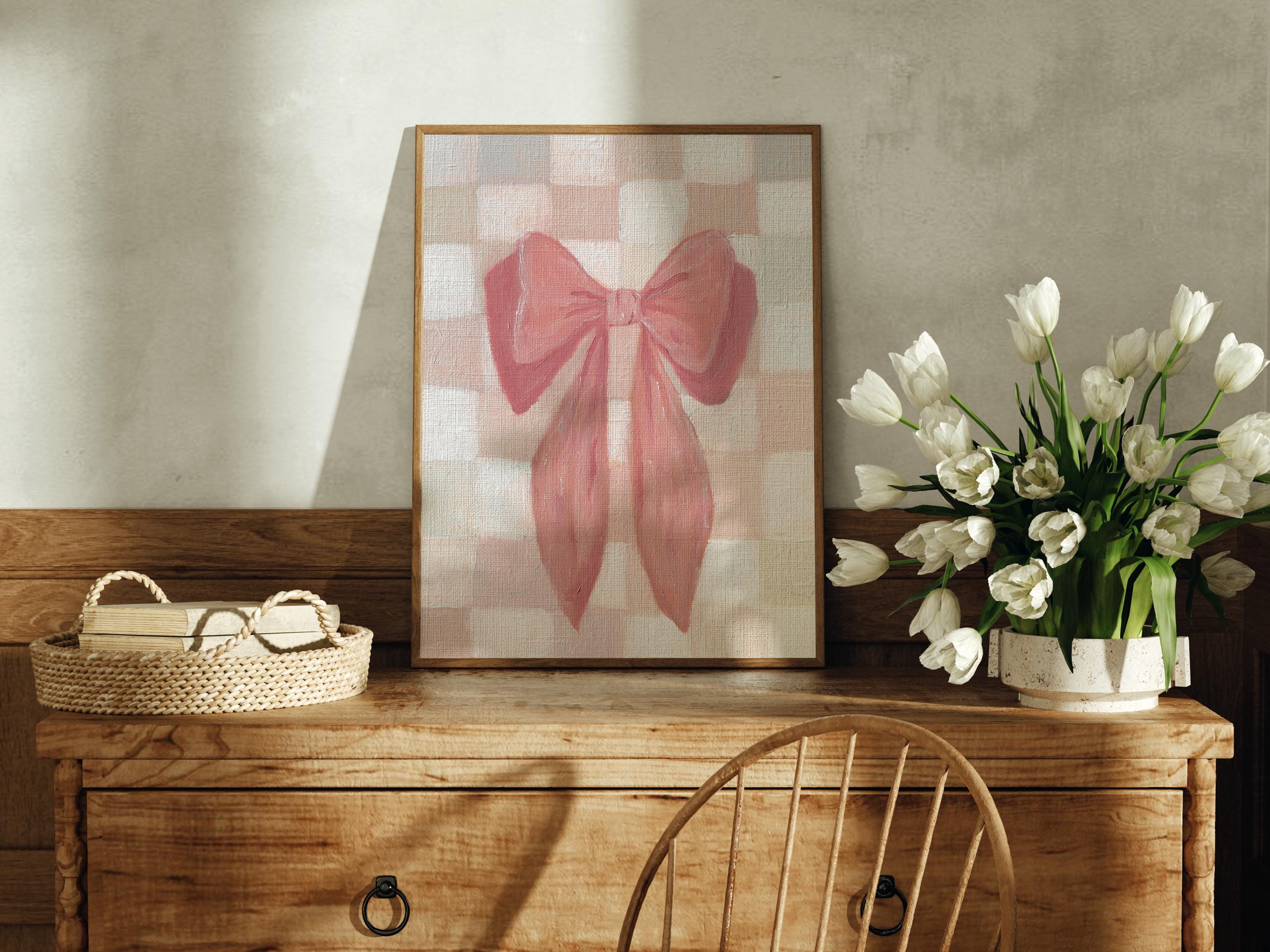 Pink Bow Wall Art Unframed Original Oil Painting Print for Nursery Girl ...