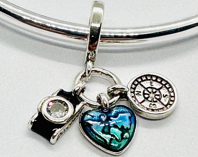 Authentic Pandora Charms, Camera, Heart & Compass Triple Dangle Charm ...