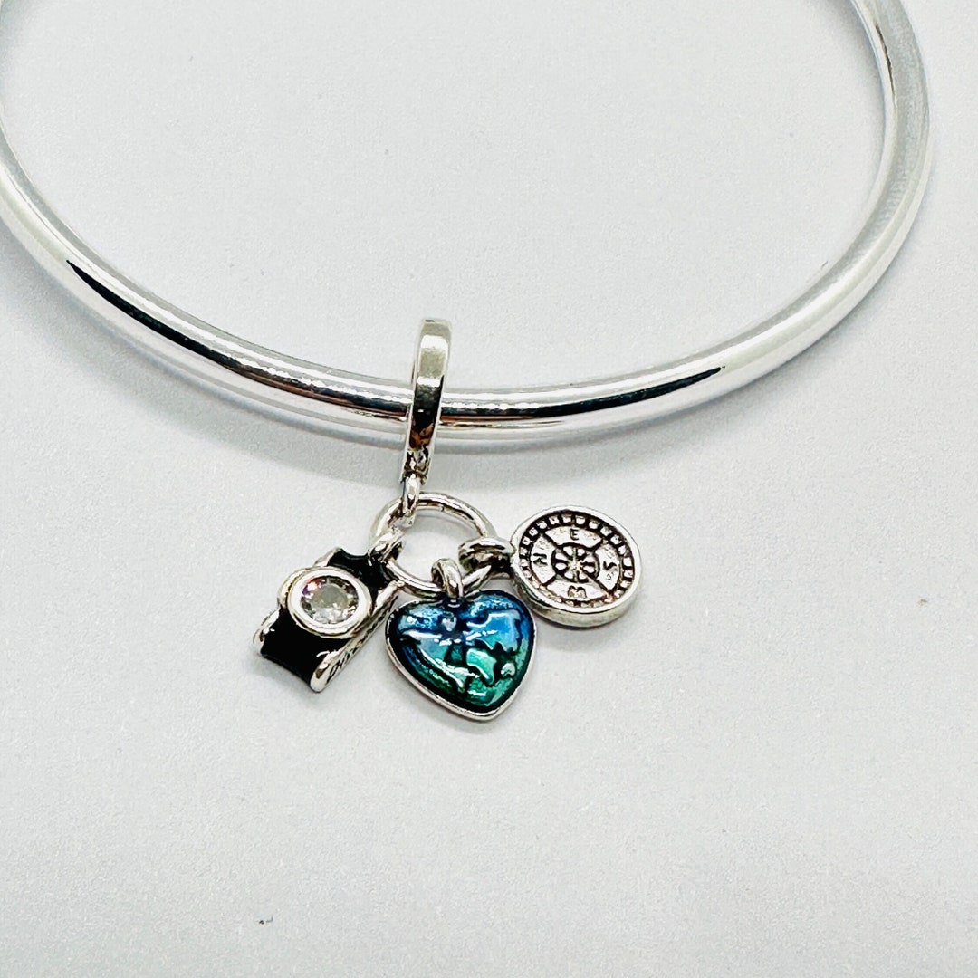 Authentic Pandora Charms, Camera, Heart & Compass Triple Dangle Charm ...