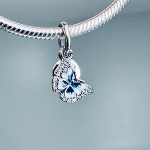 Pandora Charm, Pandora Silver Blue Butterfly & Quote Double Dangle ...