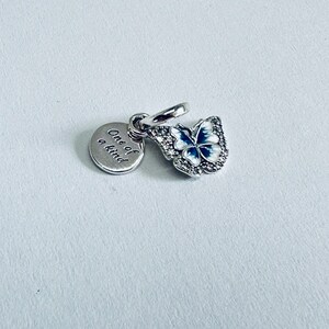 Pandora Charm, Pandora Silver Blue Butterfly & Quote Double Dangle ...