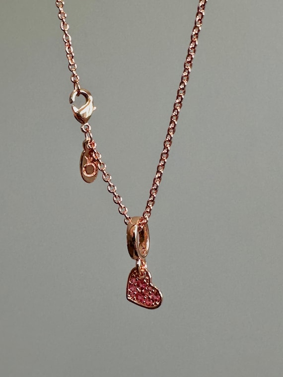Authentic Pandora Rose Gold Necklace RED Stone Heart Pendant 18 Inc 45 CM sterling Silver Necklace birthday Gift pandora Charms Bracelet Etsy