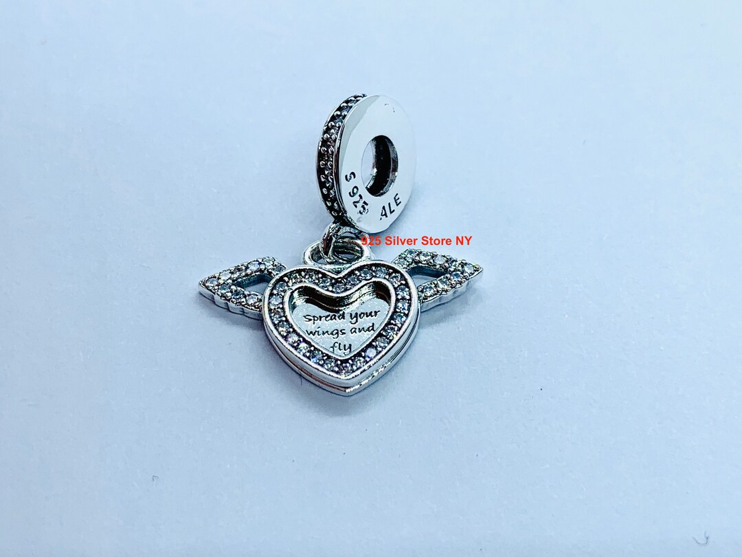 Pandora Silver HEART & ANGLE WINGS Dangle Charm /pandora Charms/pandora ...