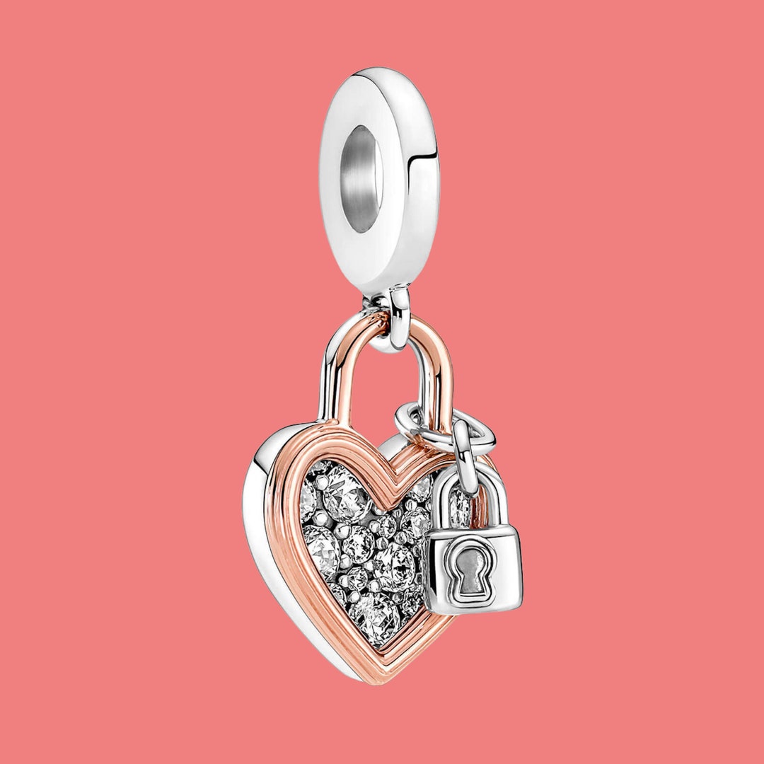Authentic Pandora Charms, Pandora 2TONE Heart PADLOCK Double Dangle ...