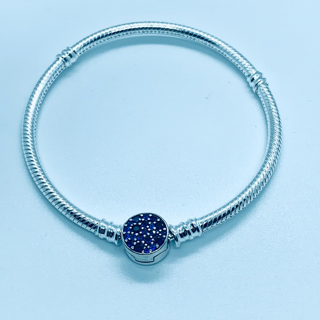 Authentic Pandora Bracelet Moments Sparkling BLUE DISC CLASP Snake ...