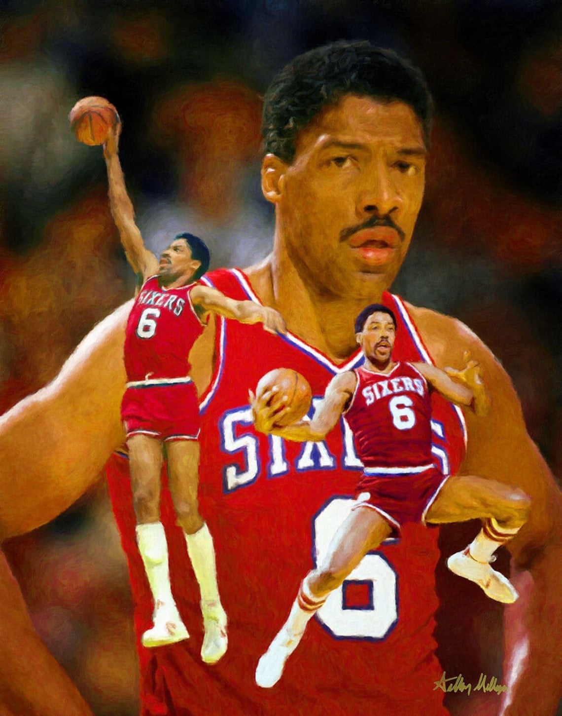 Julius Erving Dr J Philadelphia 76ers NBA Basketball Art Print 11x14 ...