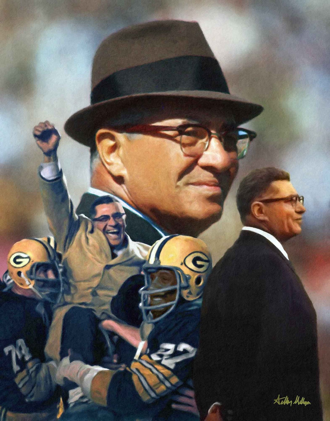 Vince Lombardi Green Bay Packers Legendary Head Coach NFL Football Art ...