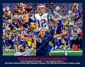 New England Patriots Super Bowl Champions 2017 Tom Brady NFL Football Art Print 11x14-48x36 - Etsy