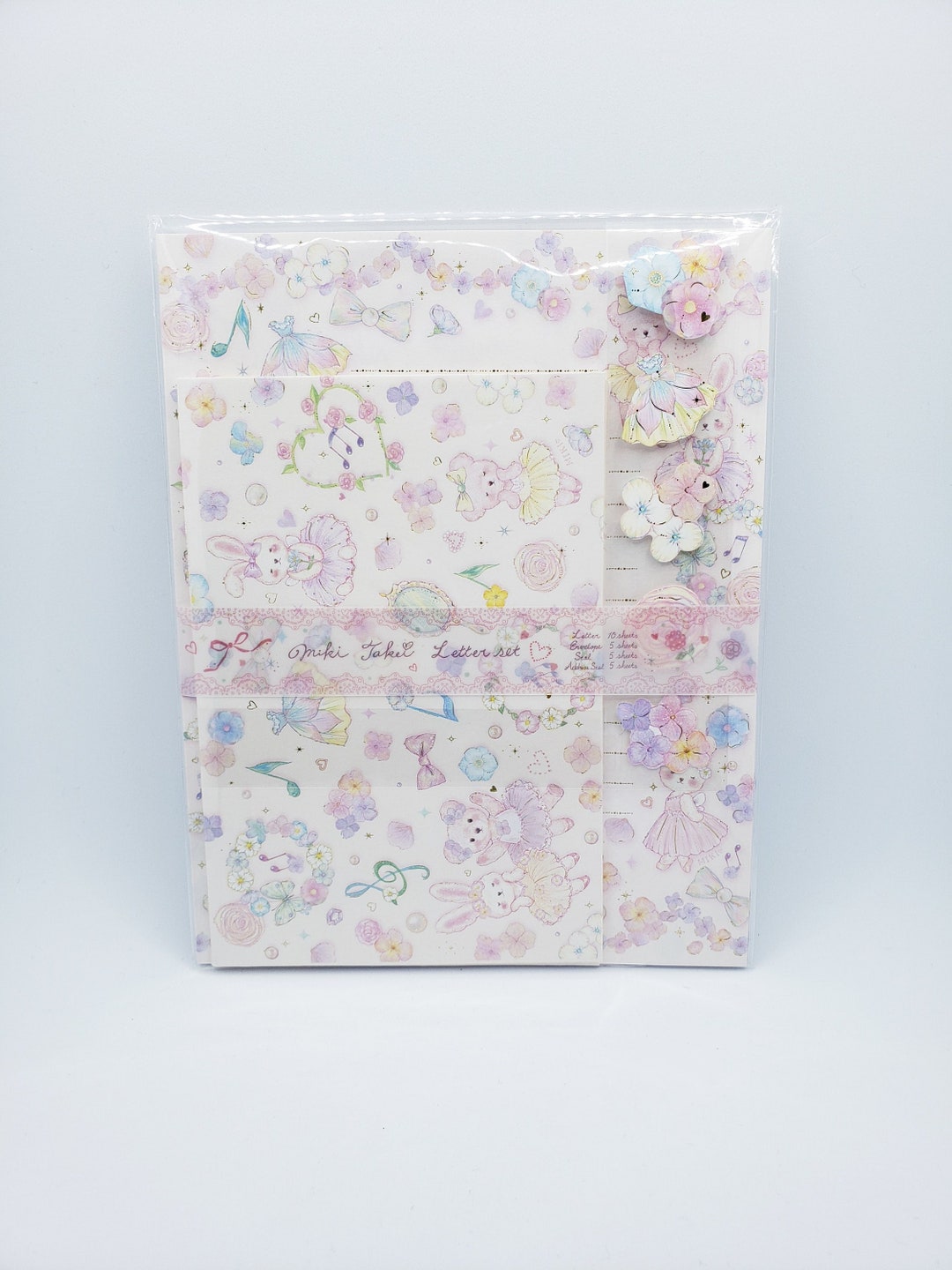 Ballerina Bunny and Bear Miki Takei Letter Set Kawaii Sweet Floral ...