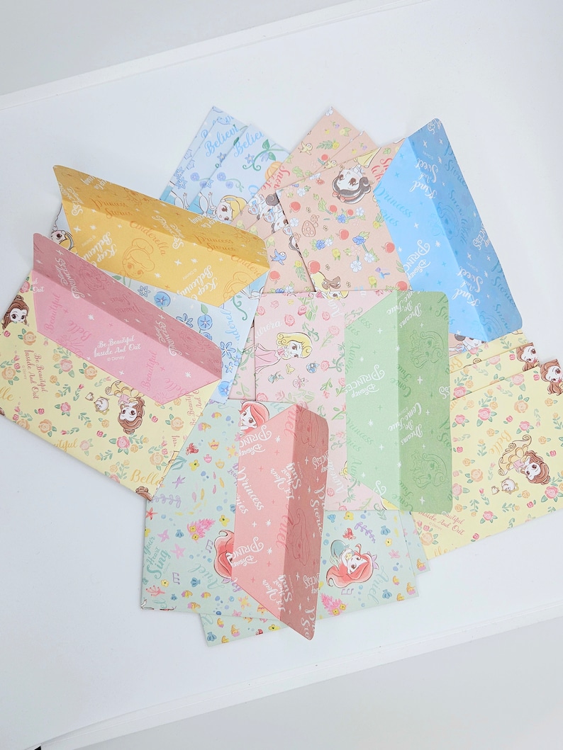 Disney Princess Mini Envelopes Set Hand Made Cinderella Belle Aurora ...
