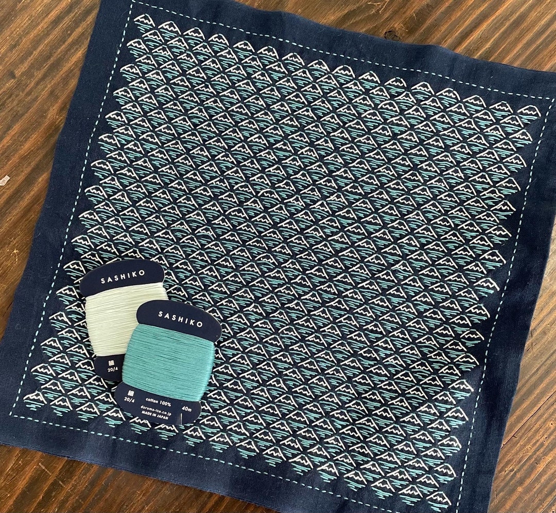 SASHIKO for Dish Towel " FUJISANN " --- Mt.fuji--- Cloth or Cloth ...