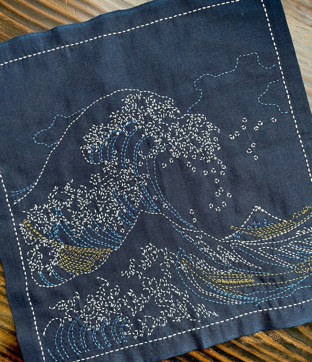 SASHIKO for Dish Towel "hokusai Katsushika" Kanagawaokinamiura Thirty ...