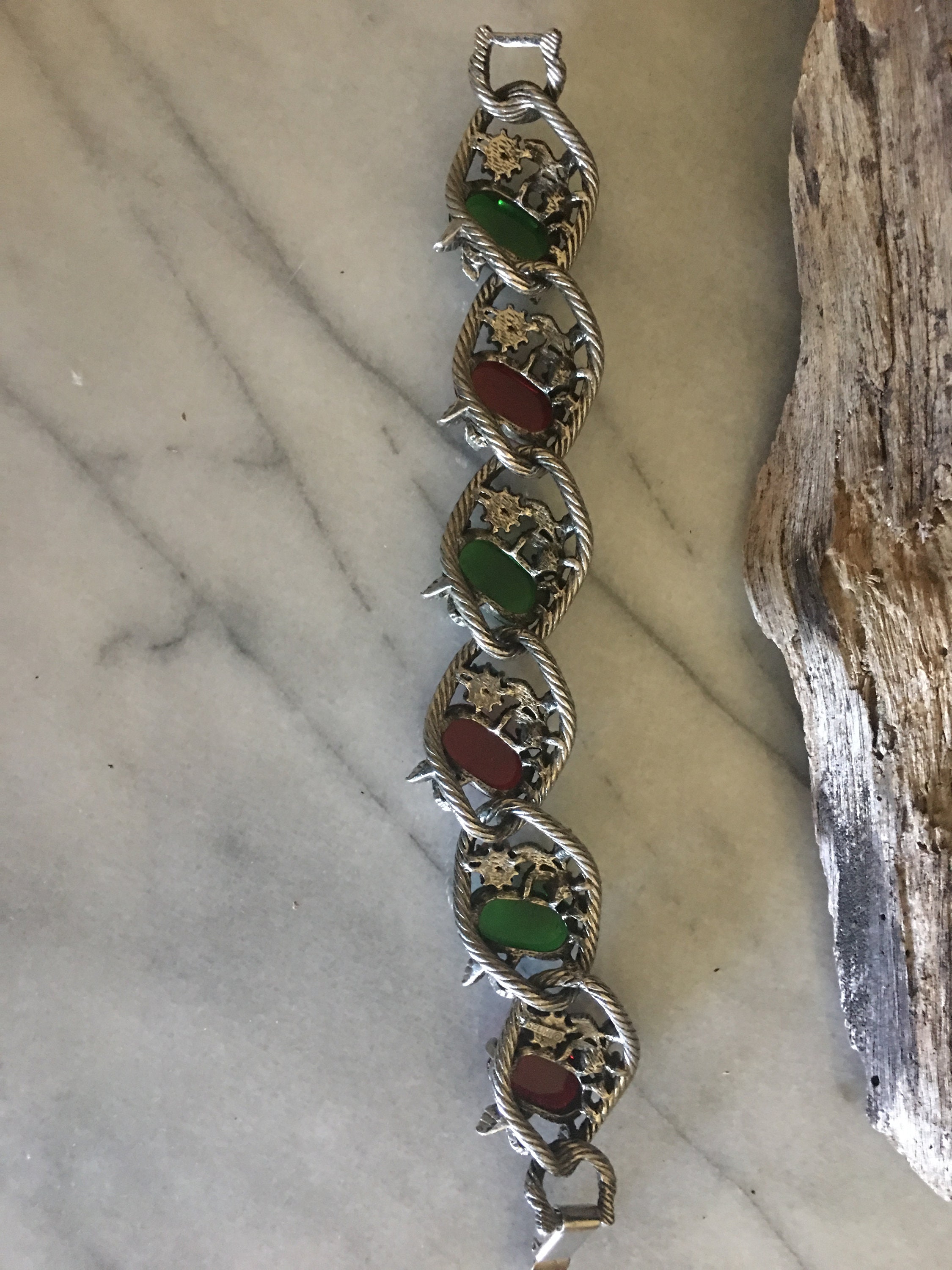Selini, Selro Style Vintage Selini Silver Tone Chunky Bracelet With Art ...