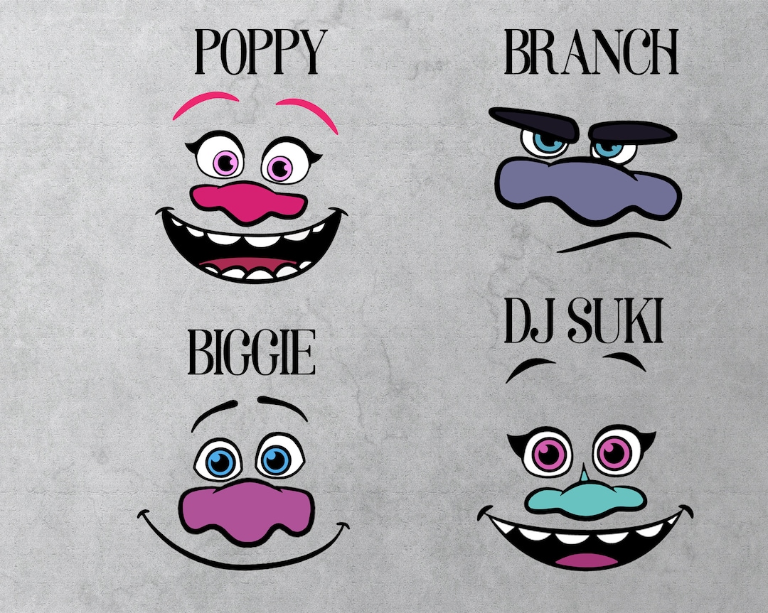 TROLLS 4 Character Faces, Birthday Party Decorations, Party Supplies ...